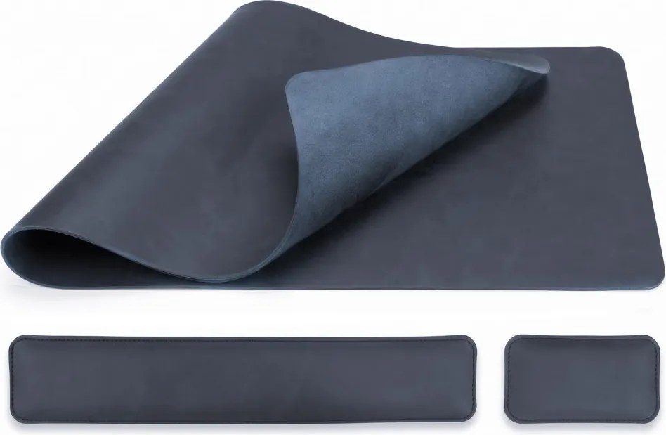 Podložka na stůl 80 × 40 cm s opěrkami zápěstí - 3-dílná sada - tmavě modrá