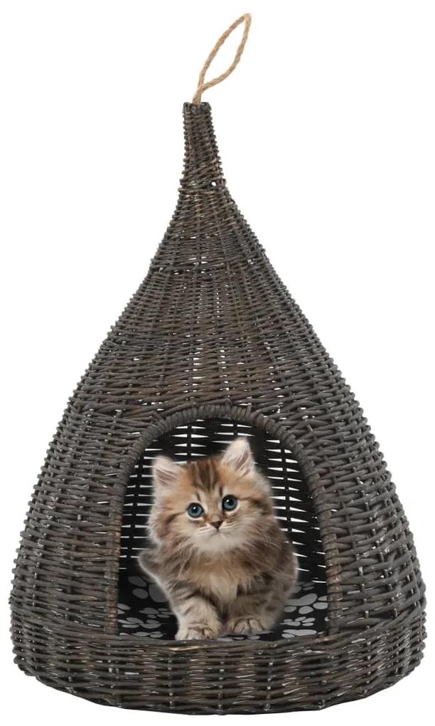170778 vidaXL Domeček pro kočky s poduškou šedý 40 x 60 cm přírodní vrba týpí