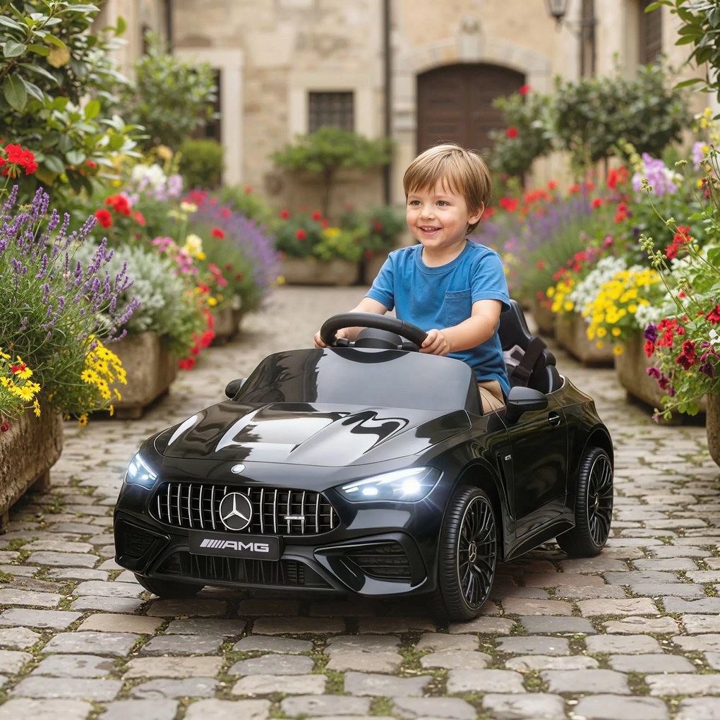 AIYAPLAY Dětské elektrické auto, design Mercedes, 12V motory, dálkové ovládání, LED světla, hudba, pro děti 3-6 let, černá