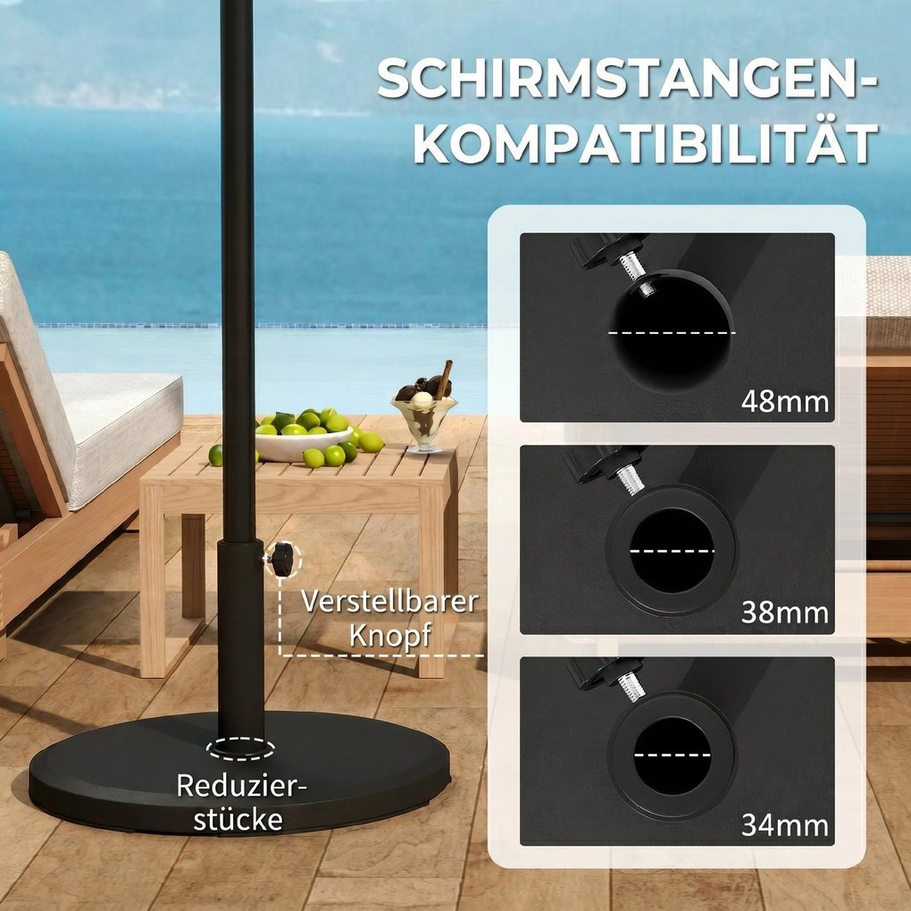 Cementový stojan na slunečník 13 kg Kulatý stojan na slunečník o průměru trubky 34 mm/38 mm/48 mm, černý