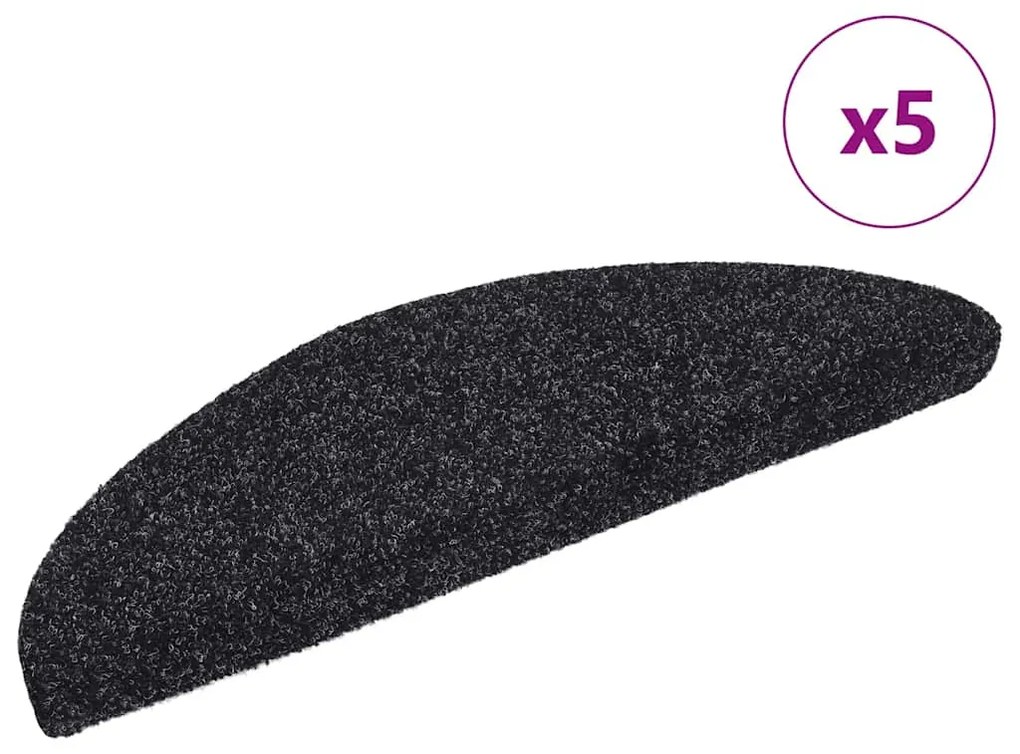Schodové rohože samolepicí 5 ks 56 x 17 x 3 cm černé, půlkulaté 149678