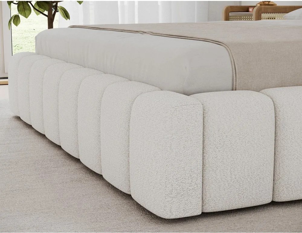 Krémová čalouněná dvoulůžková postel s úložným prostorem s roštem 180x200 cm Lamica – ELTAP