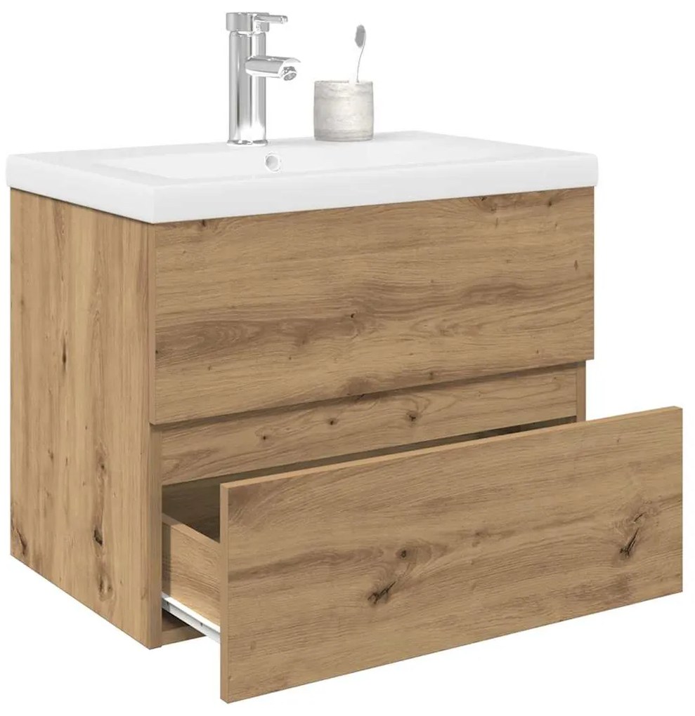 Umyvadlová skříňka s vestavěným umyvadlem a baterie dub artisan 3328932