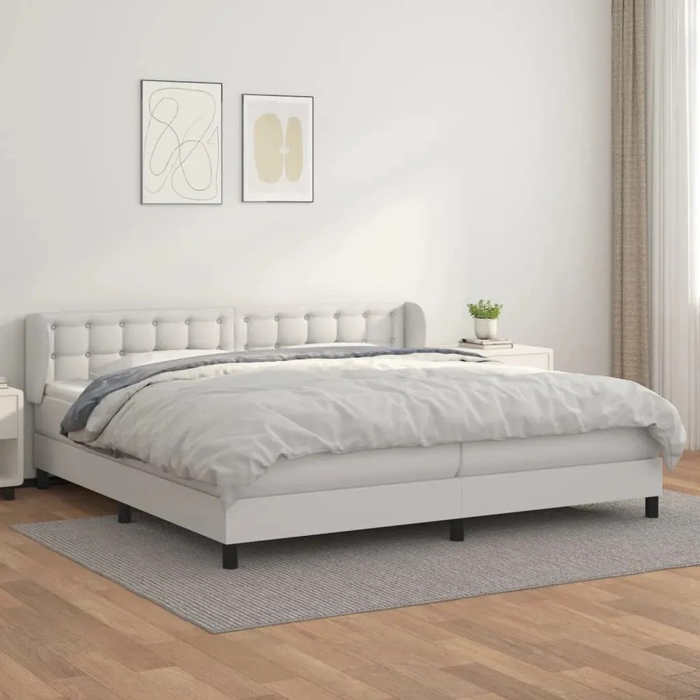 Box Spring Postel S Matrací Umělá Kůže Bílá tlačítka 200 x 200 cm