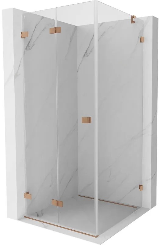 Mexen Lunar-F, skládací sprchový kout levý 80 x 80 cm, 8mm čiré sklo, profil měděná matná, 836-080-080-65-00-L