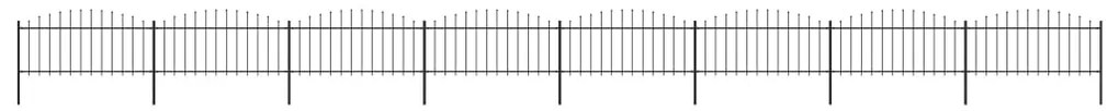Zahradní plot s kopím nahoře ocelový 1426 x 75 cm černý