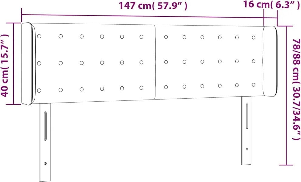 Čelo postele s LED tmavě šedé 147 x 16 x 78/88 cm samet 3123719