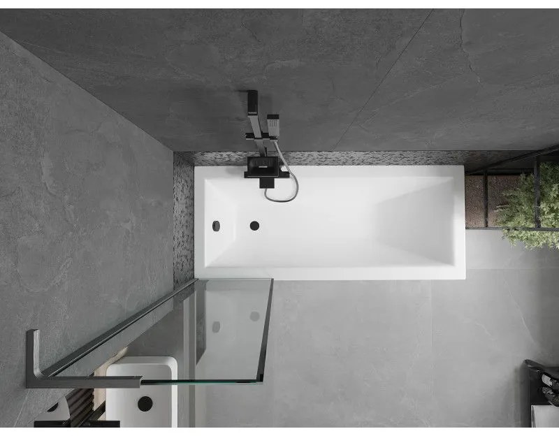 Mexen Next L, 1-křídlová vanová zástěna 50 x 150 cm, 6mm čiré sklo-černý vzor, ​​grafitový profil, 895-050-000-03-70-66
