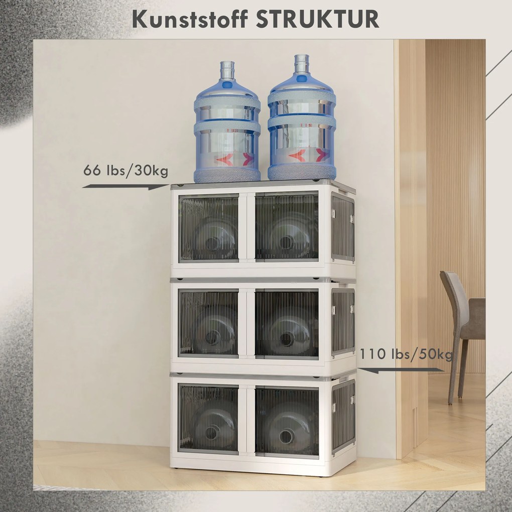 Úložný box Outsunny 69L stohovatelná truhla s kolečky, skládací, 5stranný přístup, bílá| Aosom