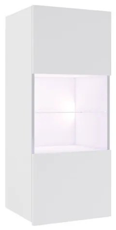 Závěsná vitrína prosklená Bralani BR05, Barva: bílá / bílá lesk, Osvětlení: osvětlení LED - modré
