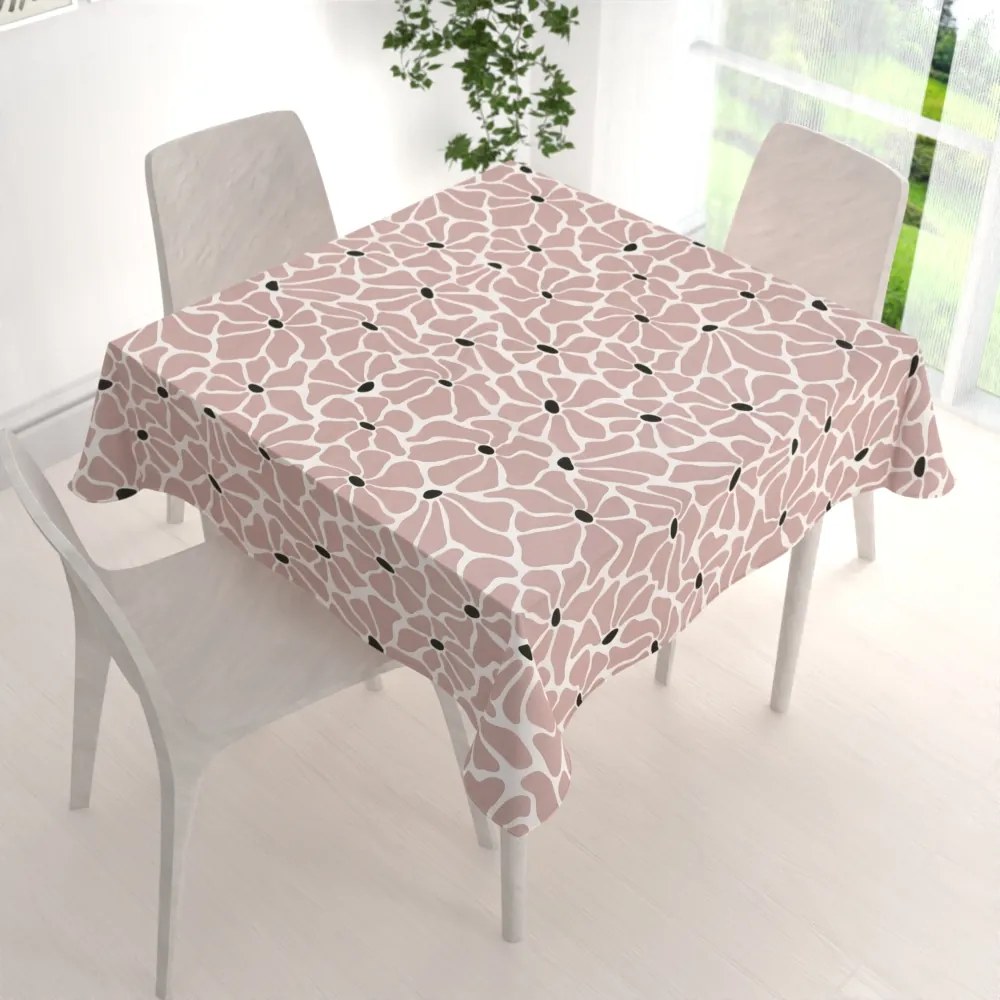 Biante Bavlněný čtvercový ubrus Sandra SA-483 Hnědorůžové designové květy na bílém 80x80 cm