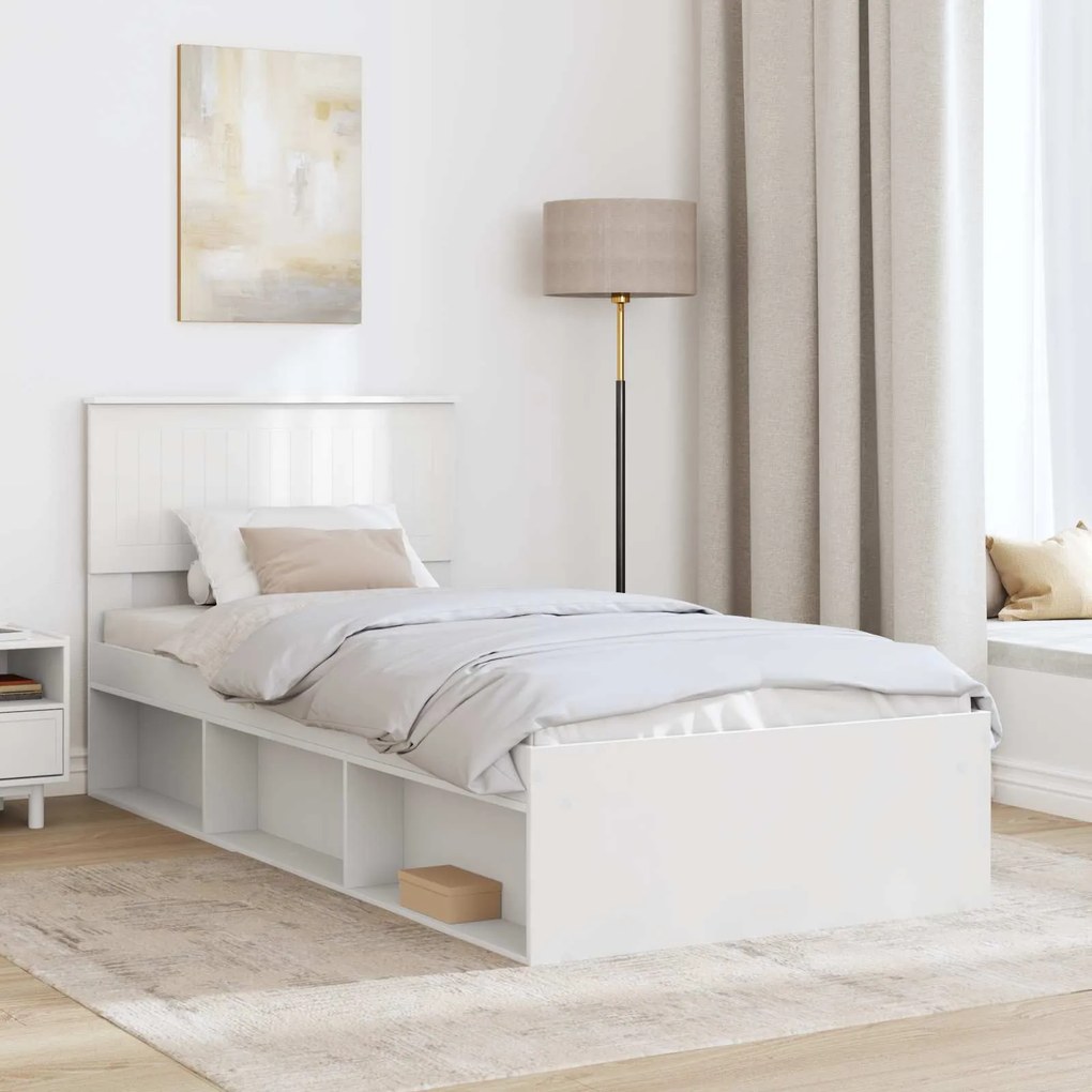 Rám postele s čelo Bílá 90 x 190 cm Masivní borové dřevo 3410654