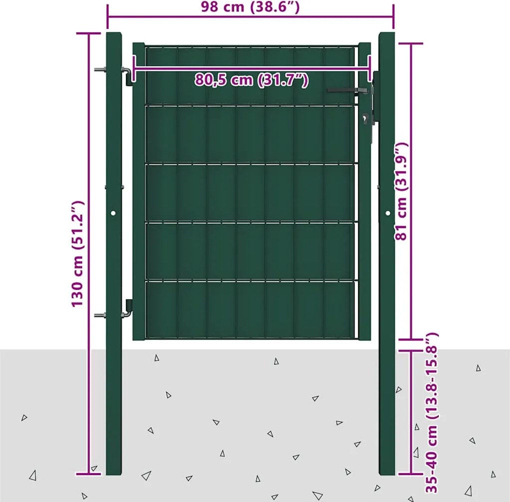 Plotová branka PVC a ocel 100 x 81 cm zelená 145227