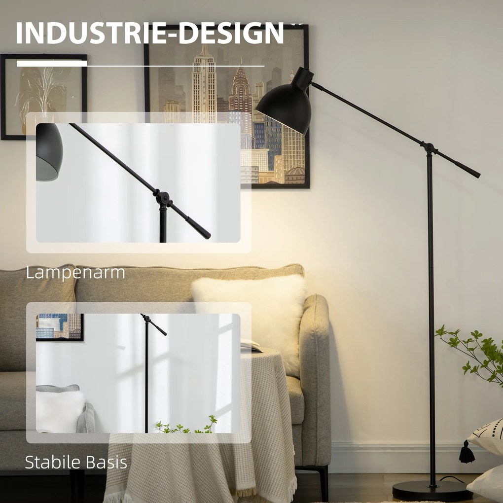 HOMCOM Stolní lampa v průmyslovém designu, výškově nastavitelná, nožní spínač; 30 m x 30 cm x 131 cm, černá