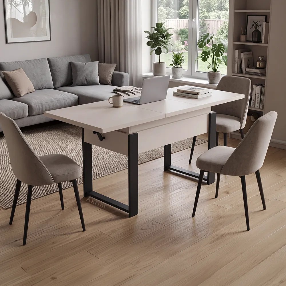 Rozkládací polohovací konferenční stolek HOGO 3v1 | 120-157x62,5-74,5x67 cm | síla horní desky 32 mm | kašmír/černé nohy