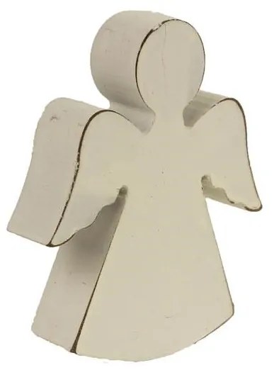 Dekorační anděl dřevěný bílý s patinou 12 cm