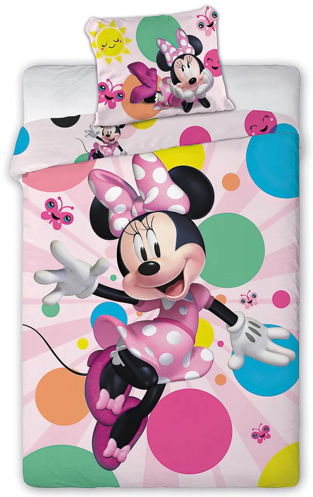 Jerry Fabrics Dětské povlečení MINNIE BAREVNÝ SVĚT, růžová,, bavlna hladká, 140x200cm + 70x90cm