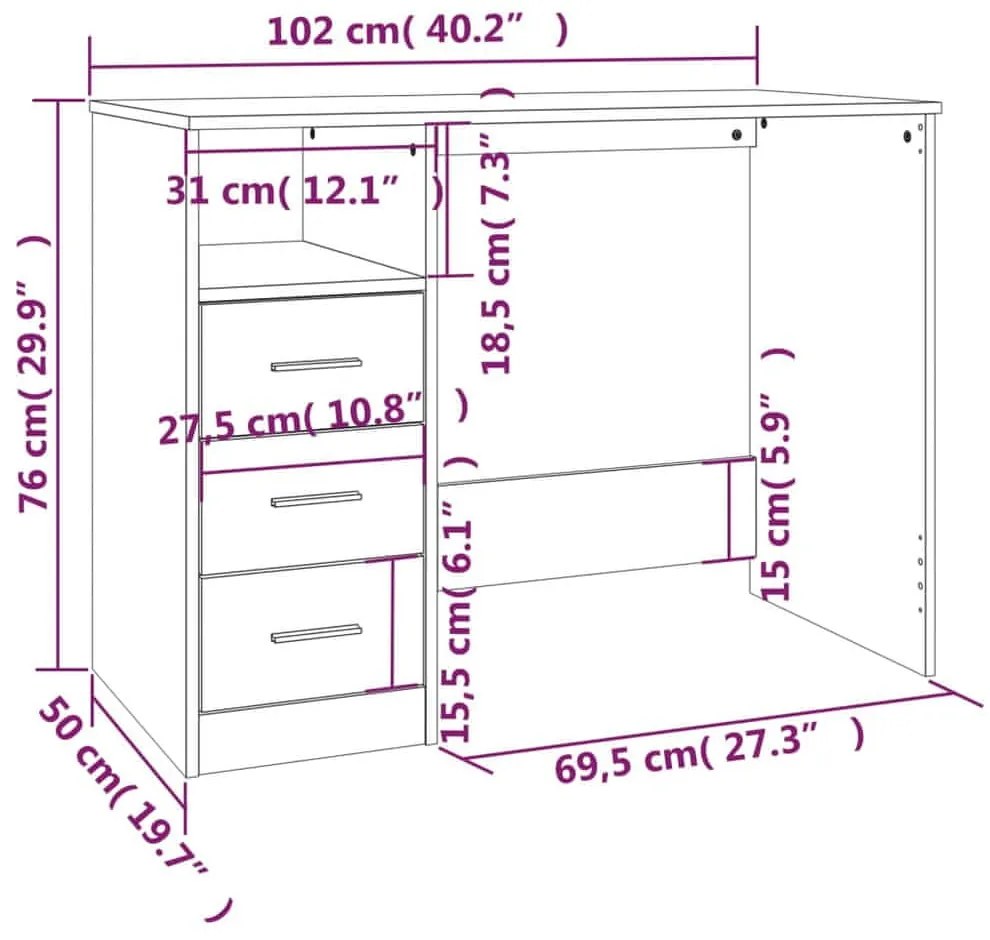 Petromila Psací stůl se zásuvkami bílý vysoký lesk 102x50x76 cm kompozit