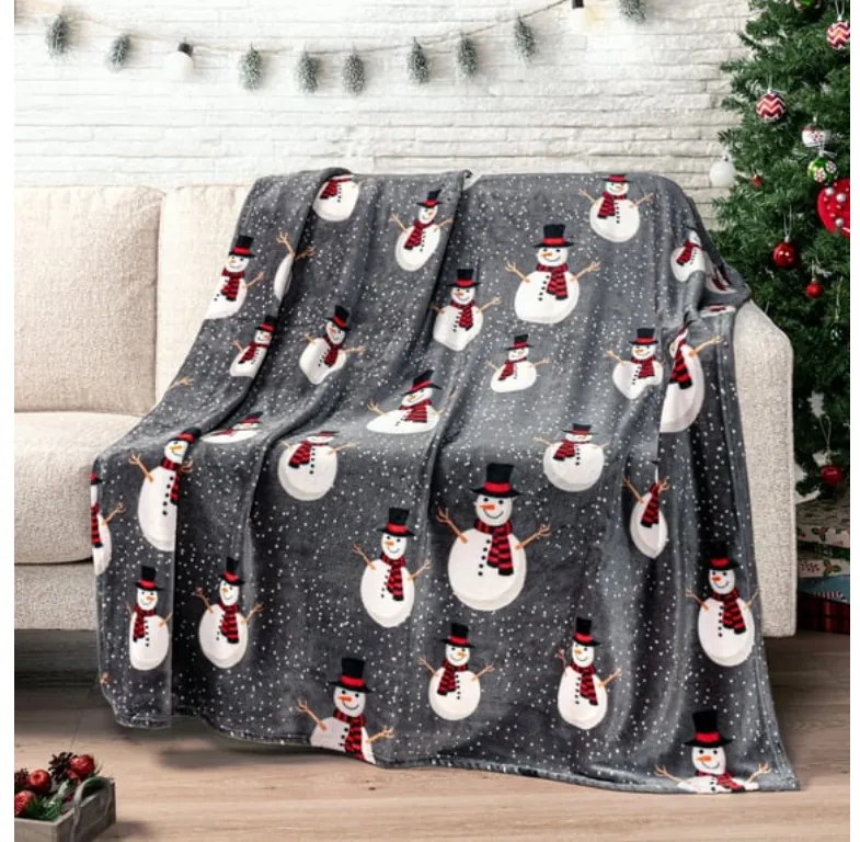 Svítící vánoční mikroplyšová deka SNOW BUDDY, šedá Rozměr: 150 x 200 cm