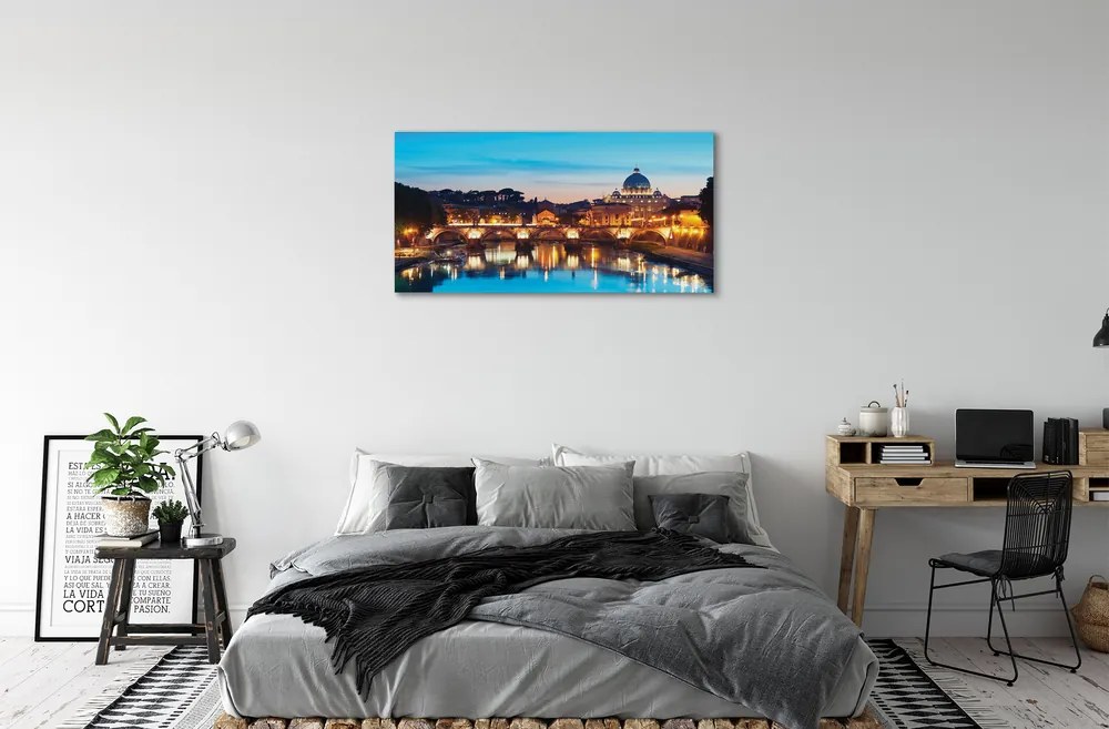 Obrazy na plátně Řím západu slunce říční mosty 125x50 cm