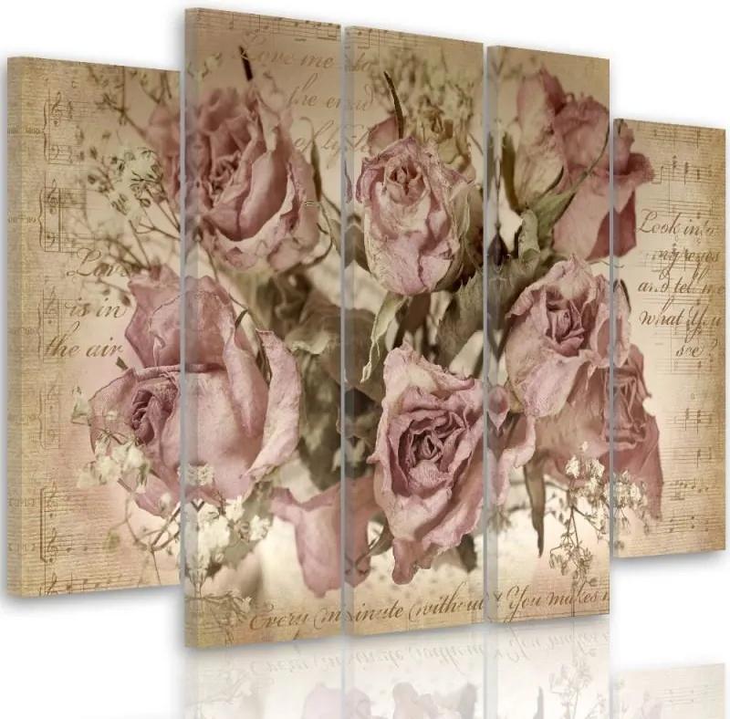 CARO Obraz na plátně - Roses On The Background Of Music Notation 150x100 cm