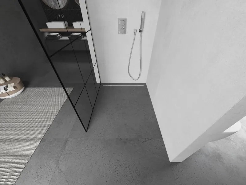 Mexen Kioto, sprchová zástěna Walk-In 100 x 200 cm, 8mm čiré sklo černý vzor, broušená ocel profil, 800-100-101-97-77