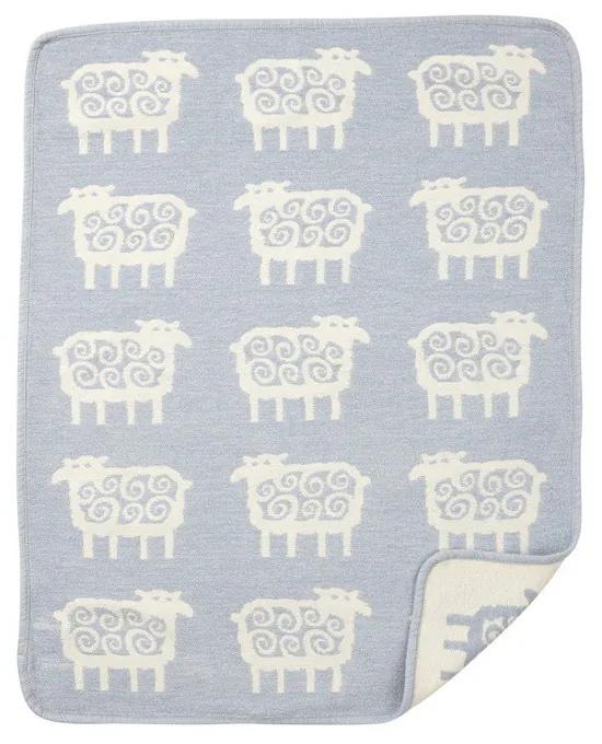 Bavlněná dětská deka chenille Sheep blue 70x90, Klippan Švédsko Modrá