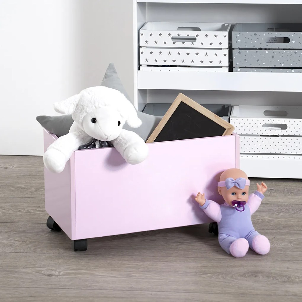 Atmosphera for Kids Dětský dřevěný box na kolečkách růžový 28x48x28 cm