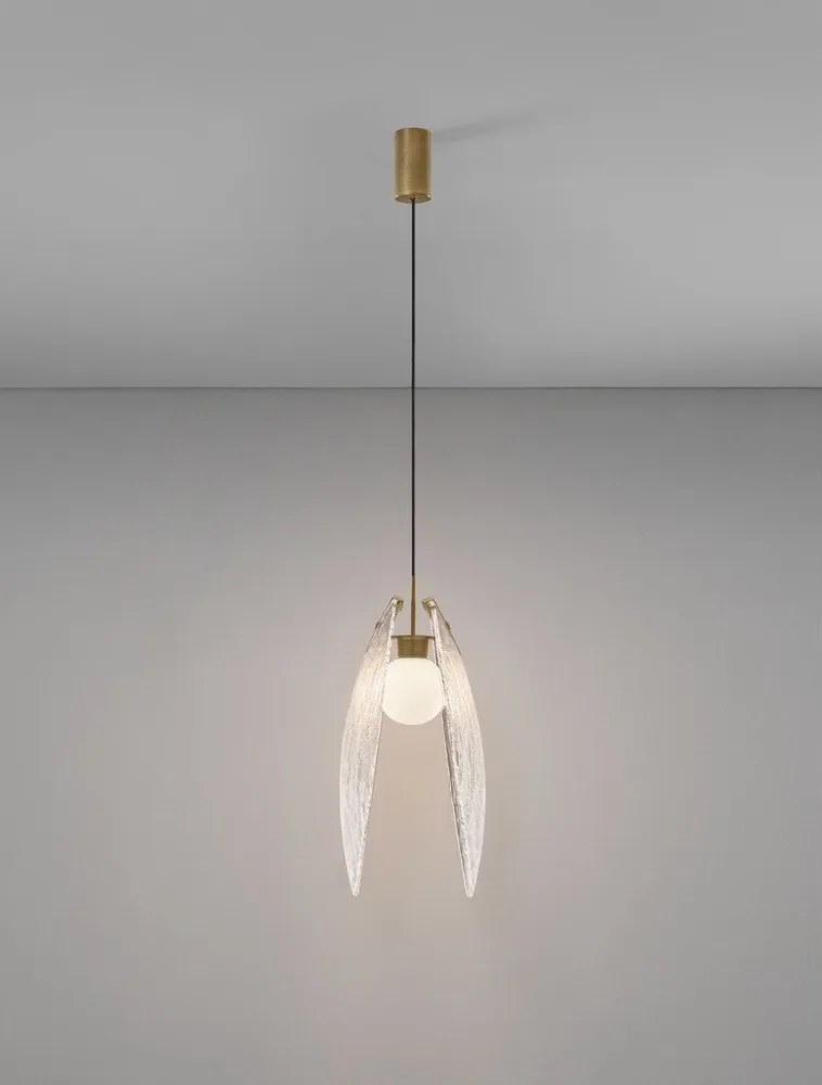 Ocelové LED závěsné svítidlo v mosazné barvě se skleněným stínidlem Shelina – Nova Luce