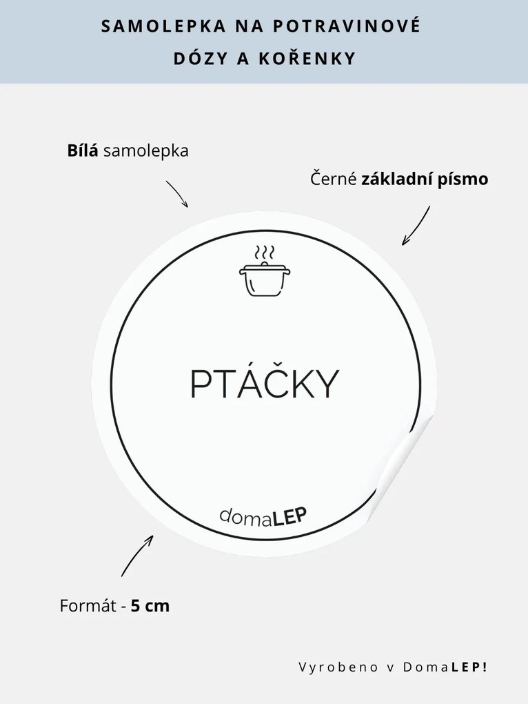 Samolepka na kořenky PTÁČKY bílá 5 cm základní písmo