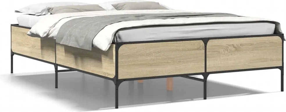 Rám postele dub sonoma 135 x 190 cm kompozitní dřevo a kov 3279813