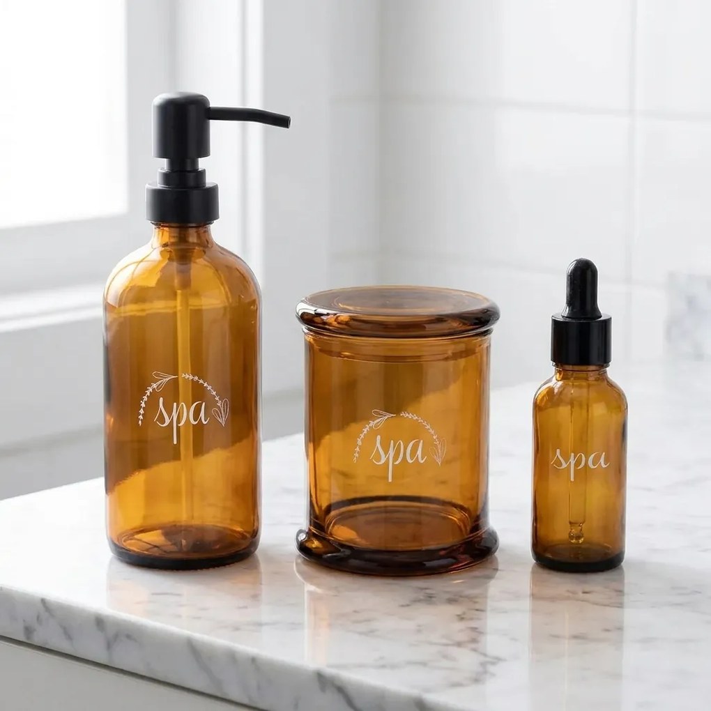 Orion Skleněná hnědá dóza na vatové tyčinky SPA, 330ml