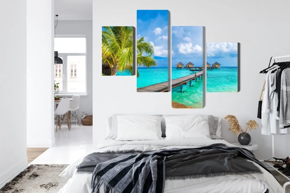 Vícedílný obraz Plovoucí Domy Na Maledivách Nedostatek Nedostatek Přírodní plátno 240x150