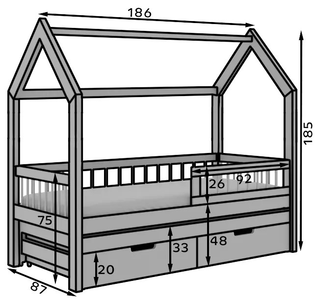 ADRK Rozkládací postel ARTES, CH-ART-W-180-M, 180x80 cm s matrací, bílá