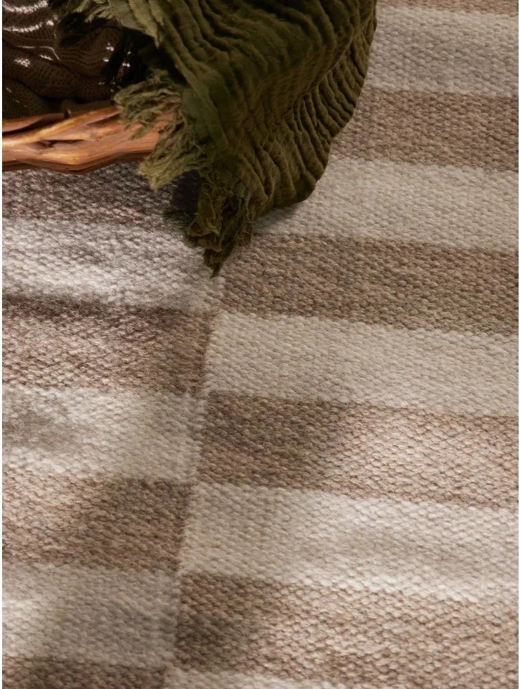Bílý/světle hnědý oboustranný/ručně tkaný vlněný koberec 80x150 cm Vika – Hanse Home