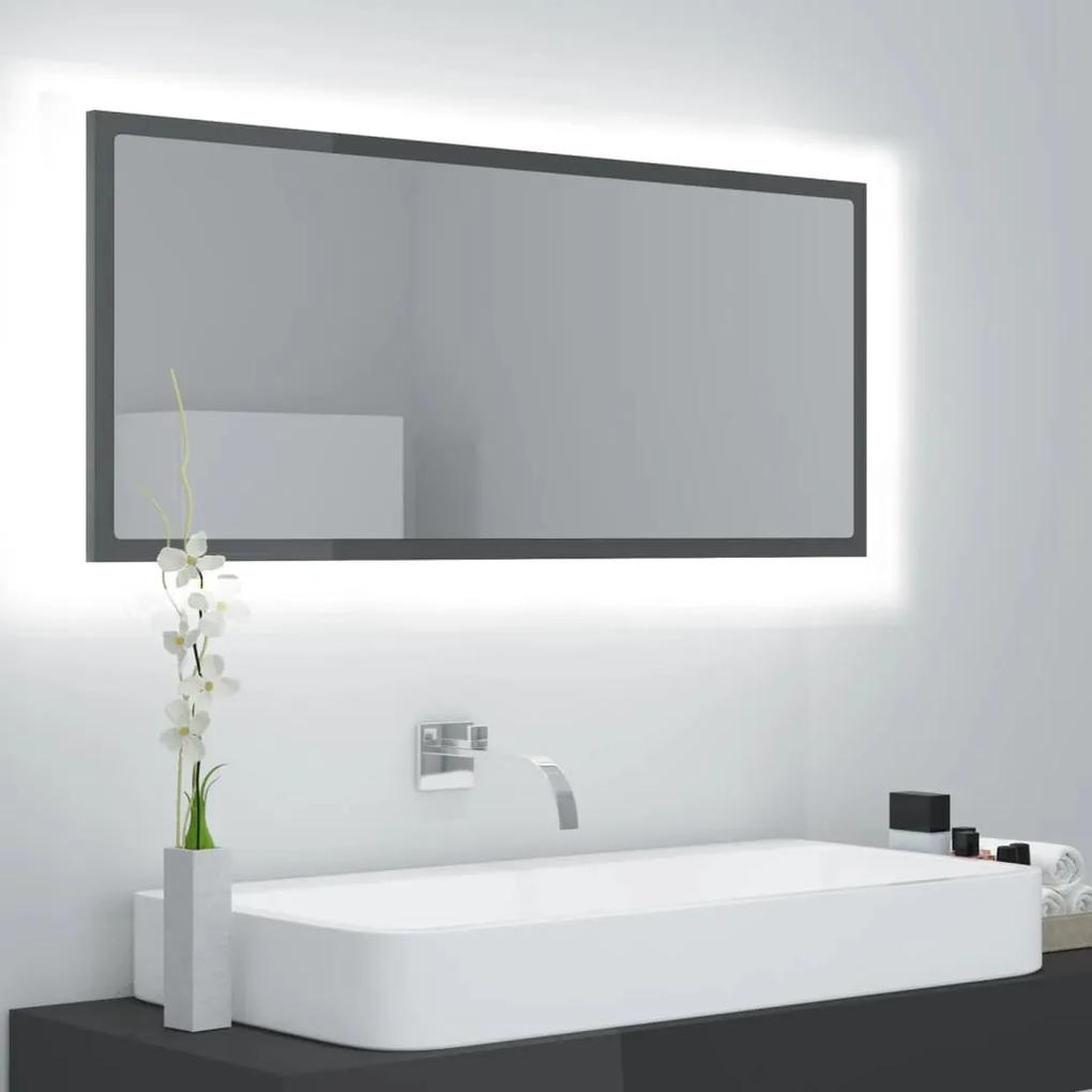 804947 vidaXL LED koupelnové zrcadlo lesklé šedé 100x8,5x37 cm dřevotříska