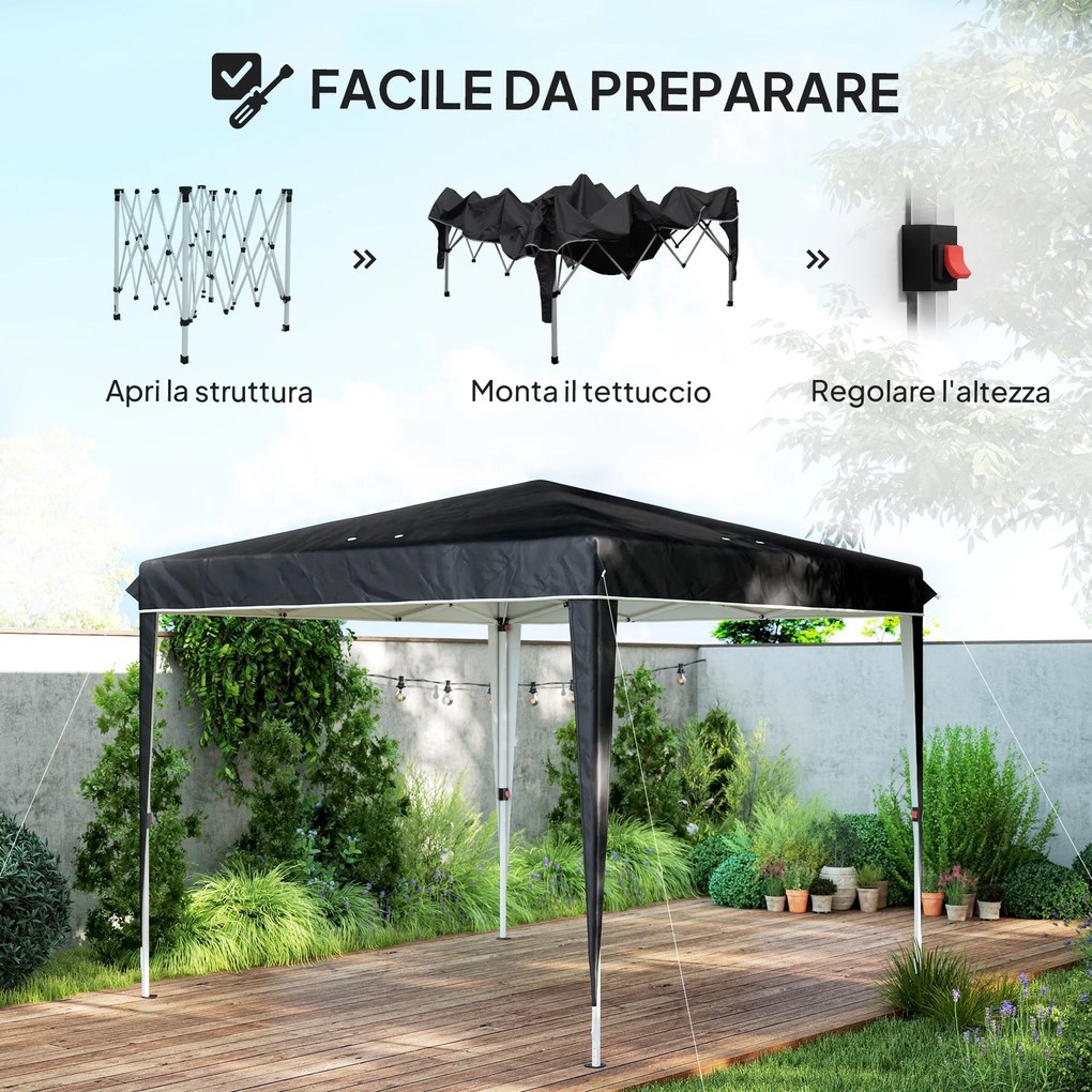 Zahradní altán Outsunny 3x3 m Skládací Pop Up Nastavitelná Výška s Odtokovými Otvory, Kovová Konstrukce a Oxfordská Tkanina s Taškou na Přenášení, UV…