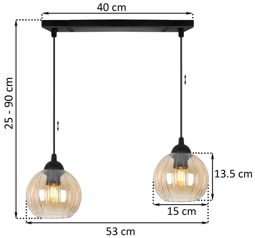 Závěsné svítidlo Costa, 2x medové skleněné stínítko, b