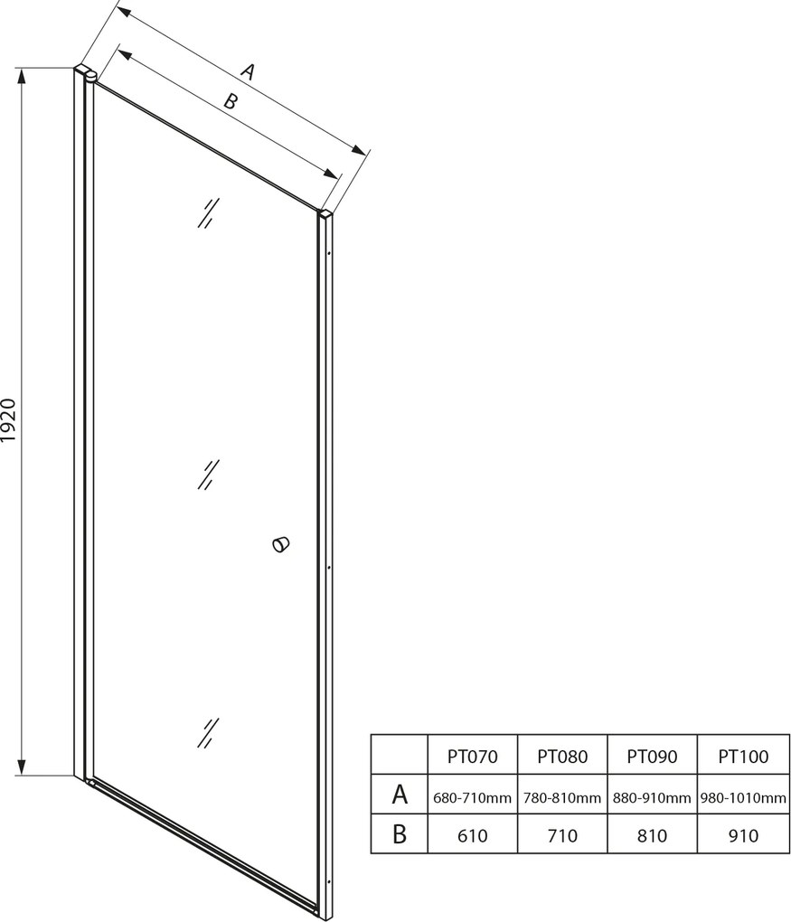 Aqualine Pilot sprchové dveře do niky 70 x 190 cm otočné aluchrom sklo Brick PT070W