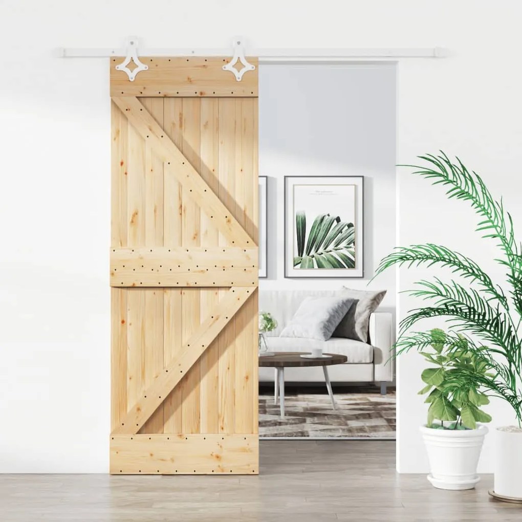Posuvné Dveře S Kováním 80 X 210 Cm Masivní Borové Dřevo