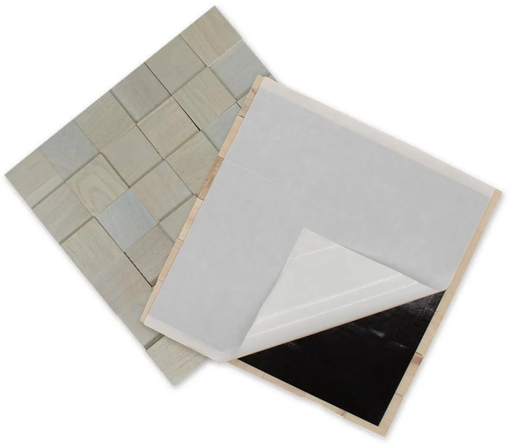 DUB ŠEDÝ 50, jednotlivé kusy 50 x 50 mm (0,0025 m²) nebo samolepící panel 300 x 300 mm (0,09 m²) - dřevěná mozaika 3D 2 mm Broušený - olejovaný