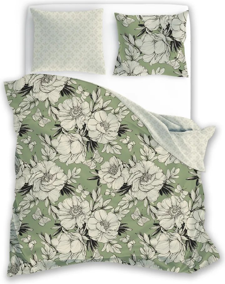 Bavlněné ložní Povlečení Flowers Boho Zeleň 220x200