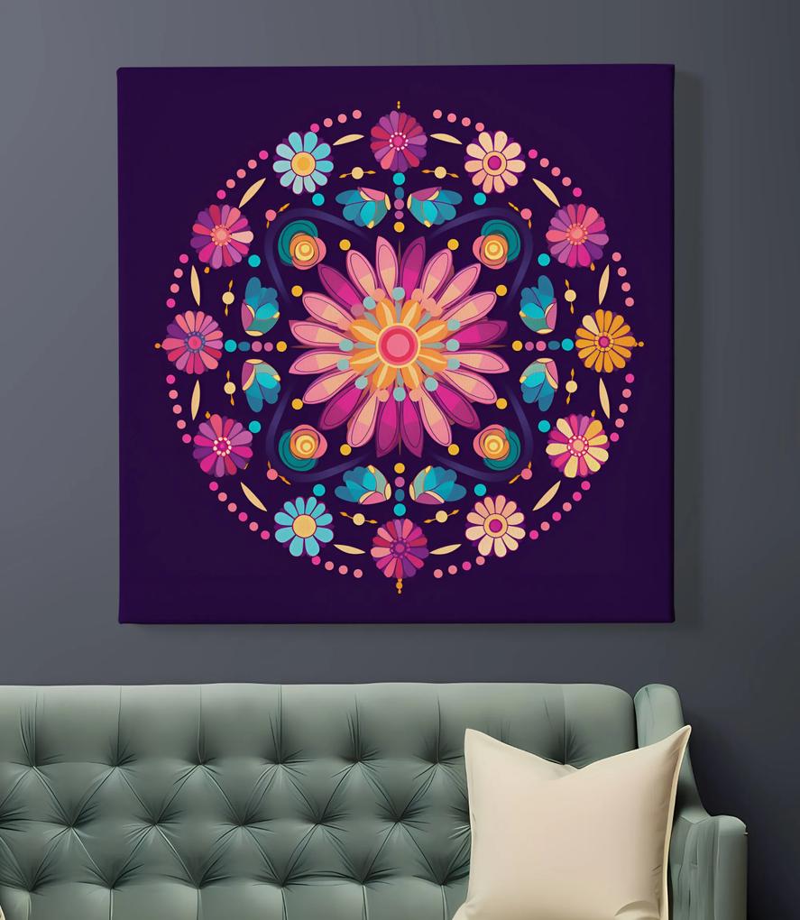 Obraz na plátně - Mandala květinové ornamenty FeelHappy.cz Velikost obrazu: 120 x 120 cm