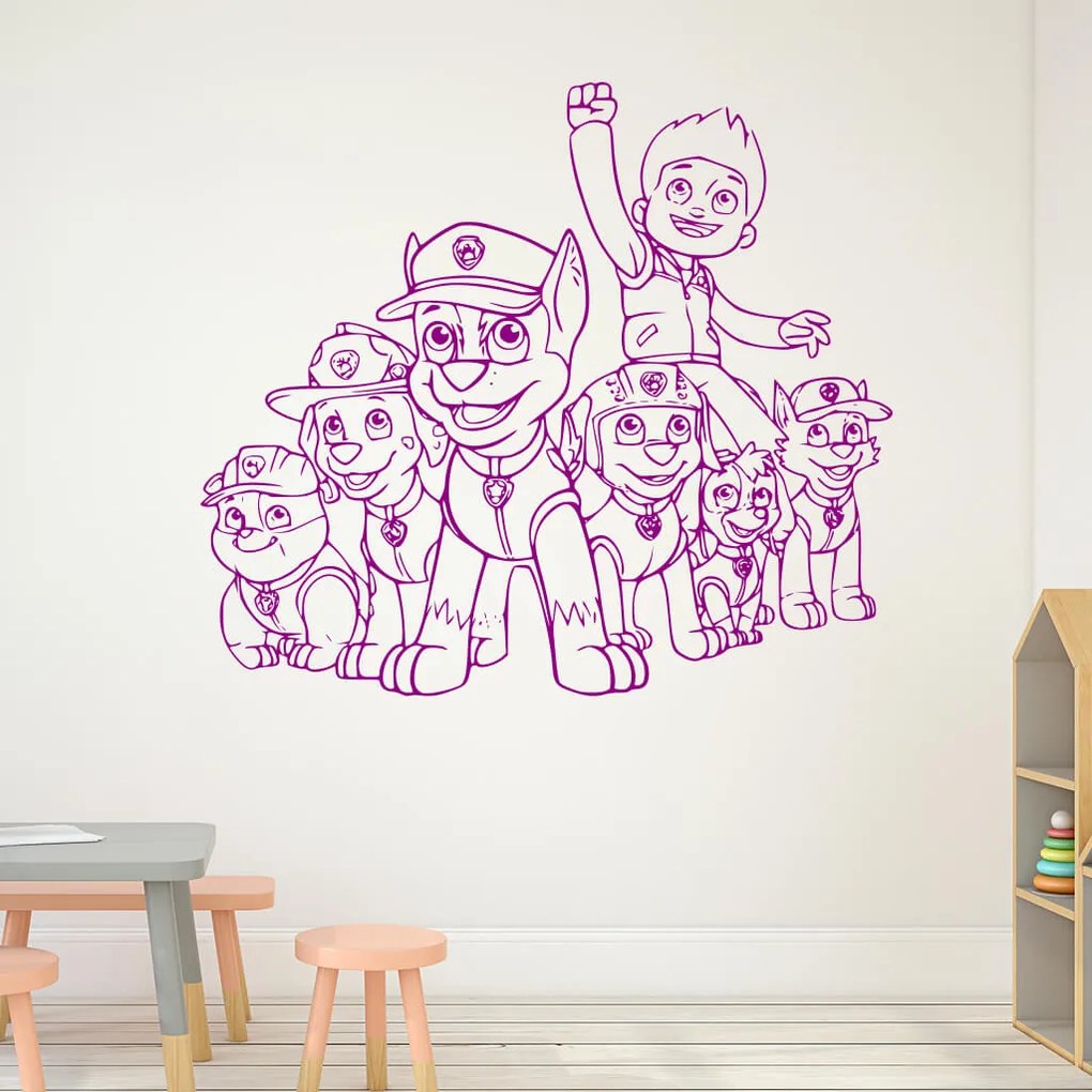 Živá Zeď Samolepka na zeď Ryder a tlapková patrola Barva: fialová, Velikost: 80 x 71 cm