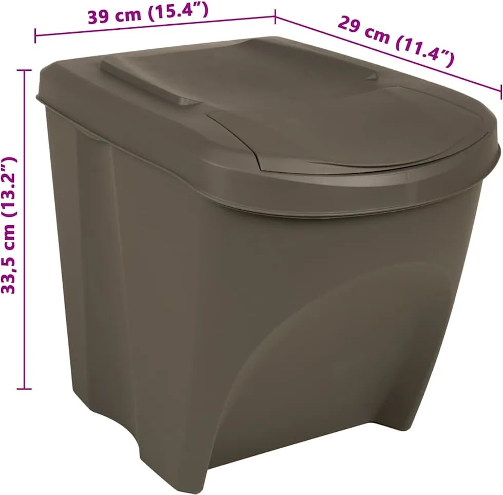 Stohovatelné koše na odpadky 3 ks šedé 75 l polypropylen 152198