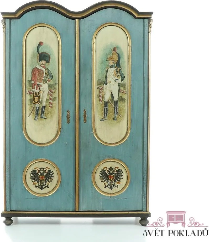 Malovaná dvoudveřová šatní skříň s vojáky.