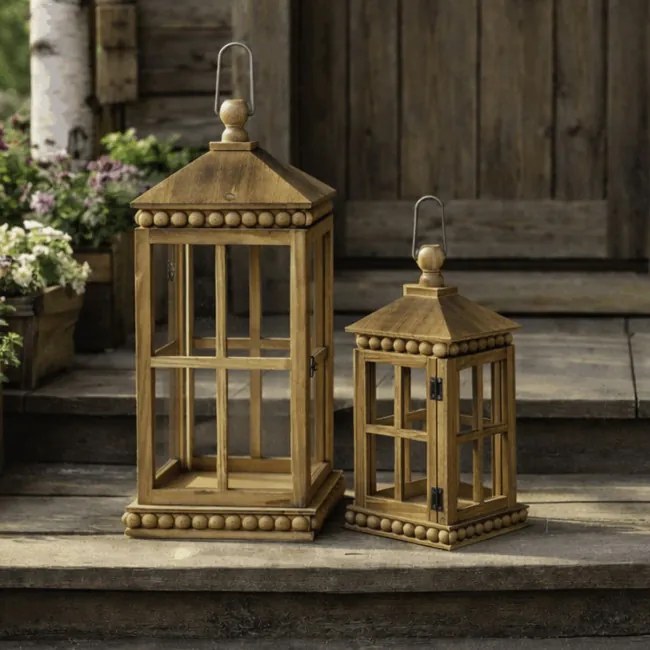Set dvou dřevěných luceren hnědý DA211 BR (2 ks)