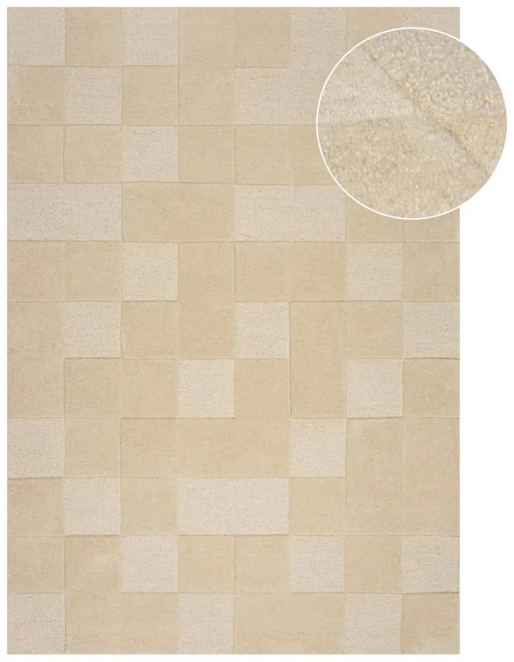 Béžový ručně tkaný vlněný koberec 240x340 cm Checkerboard – Flair Rugs