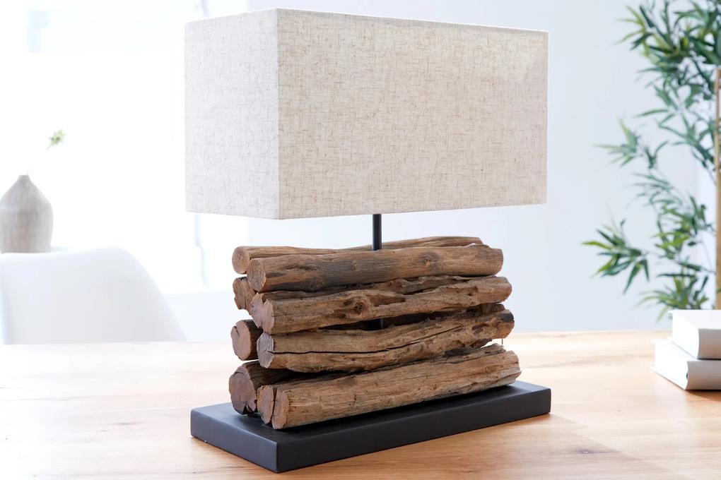 Invicta Interior Designová dřevěná stolní lampa béžová - Fornacis