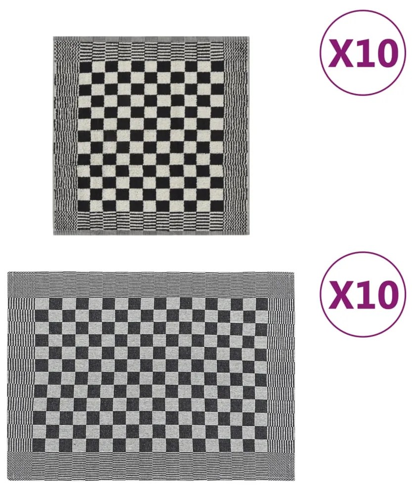 Kuchyňské utěrky 20 ks černé a bílé bavlna 136292